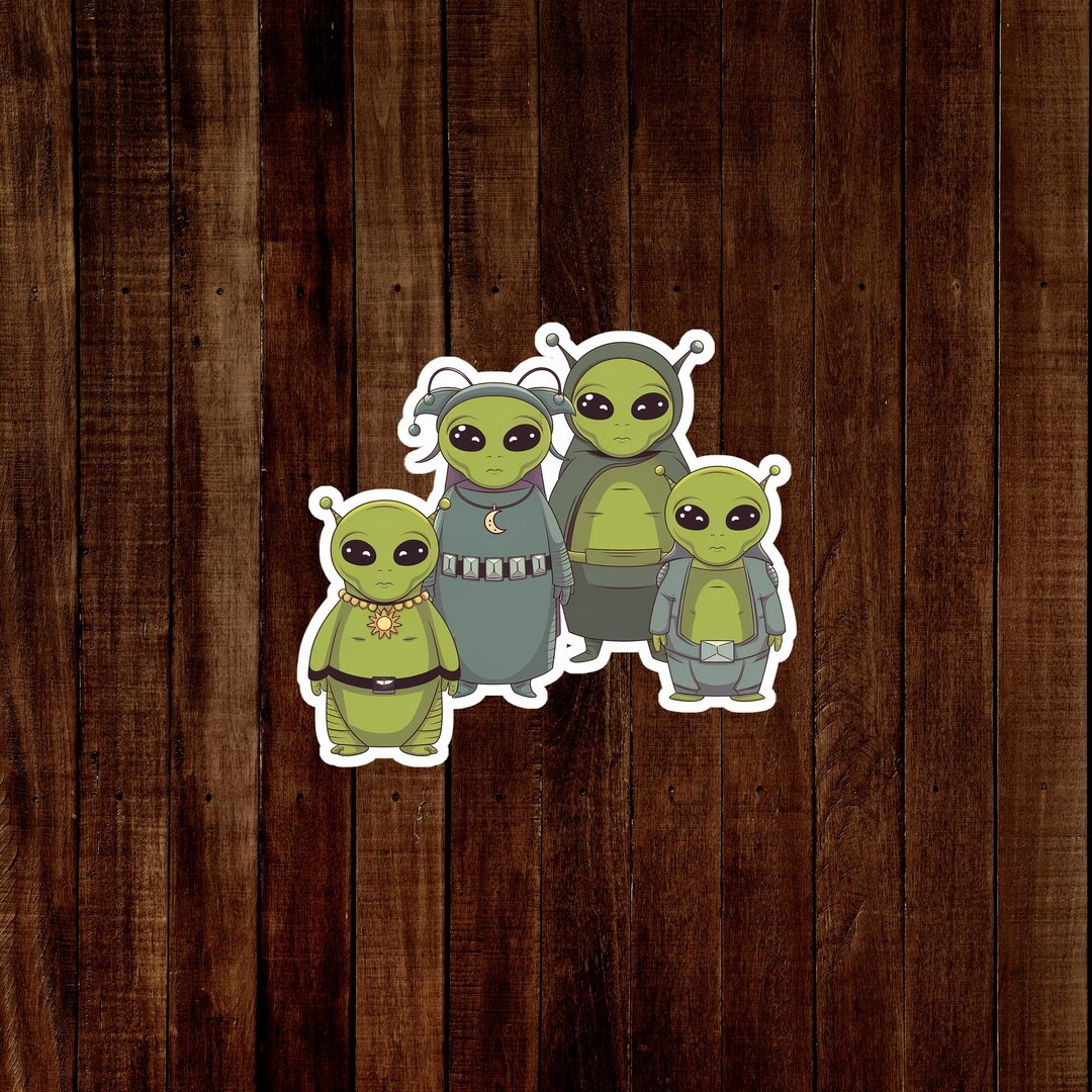 Cute Alien Family Sticker Green UFO Extraterrestrial Characters Decal ...