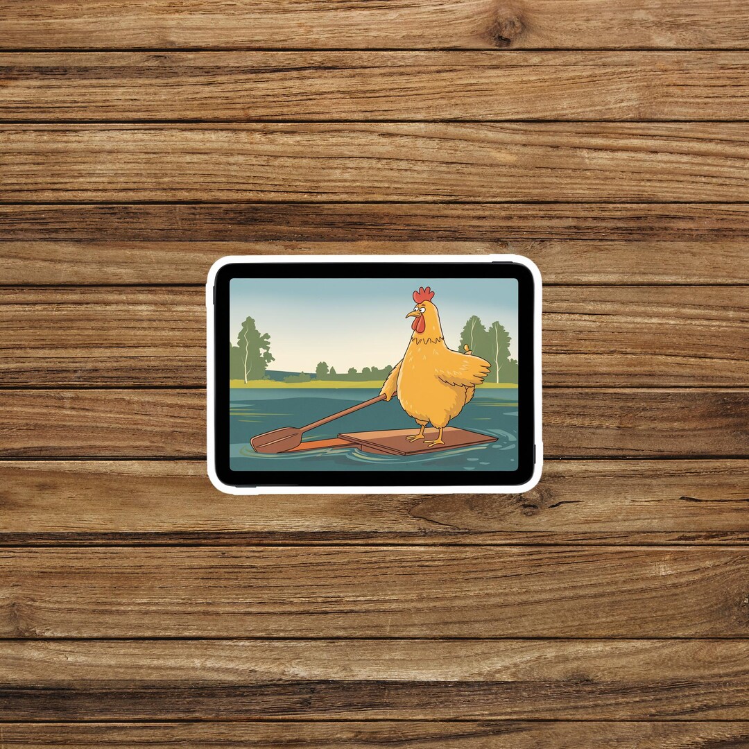 Funny Cartoon Chicken Rowing Sticker Cute Animal Adventure Laptop Decal ...