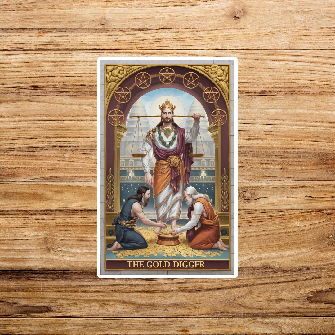 Tarot Card Sticker the Gold Digger Jesus as Wealthy King With Scales ...