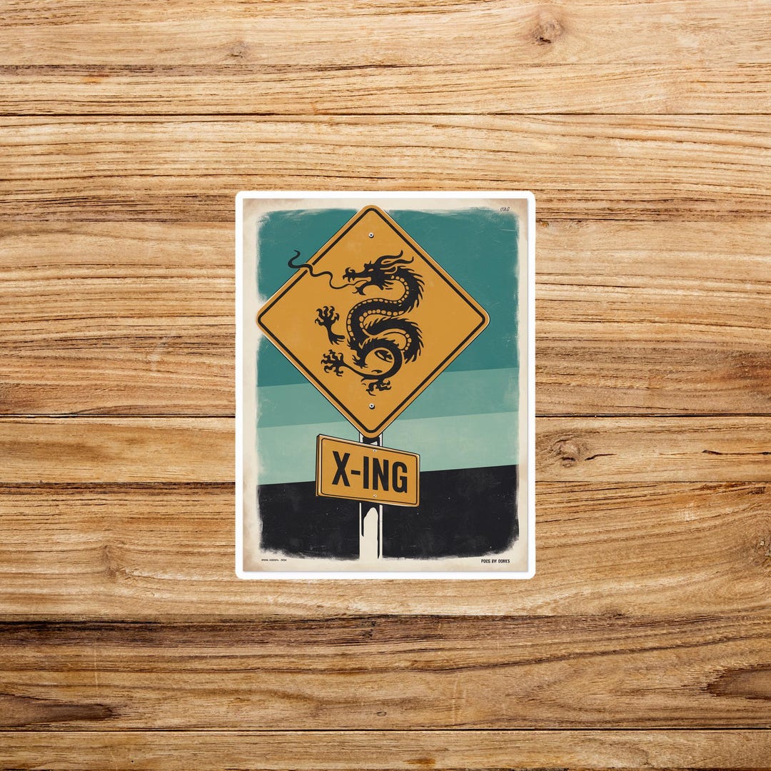 Vintage Dragon Crossing Sign X-ING Retro Wall Art Decor Sticker 3321 - Etsy