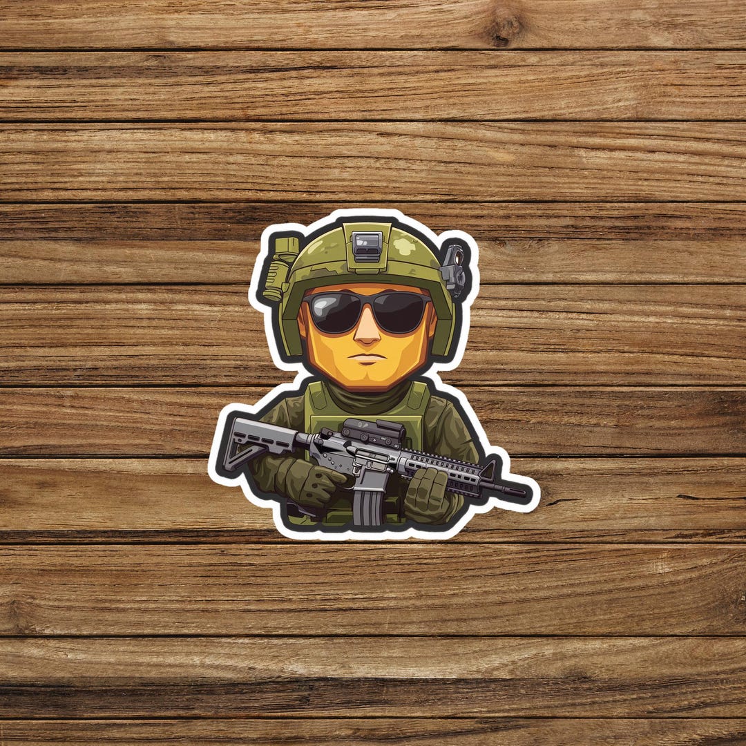 Cool Army Soldier Emoji Sticker Military Trooper With Rifle and ...