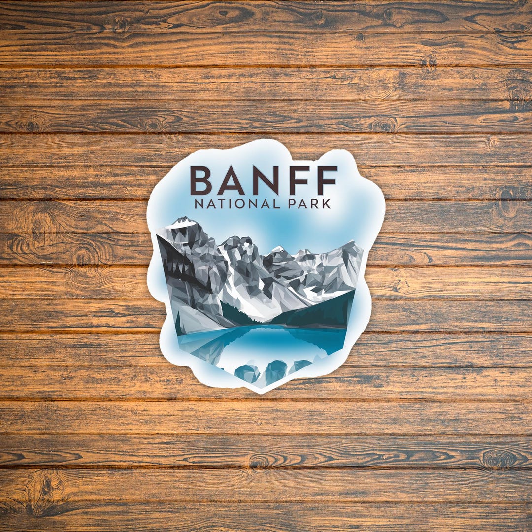 Banff National Park Vintage Style Sticker Low Poly Mountain Lake Decal ...