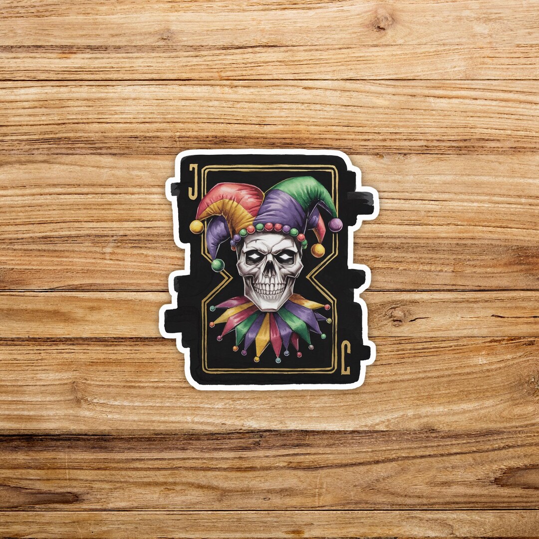 Jester Skull Sticker Colorful Mardi Gras Joker Playing Card Gothic ...