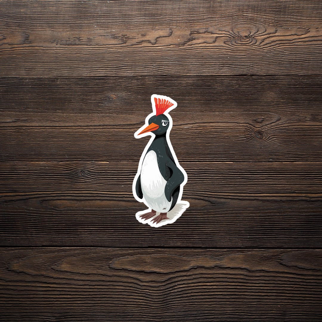 Punk Rockhopper Penguin Sticker Cute Cartoon Bird With Red Mohawk 2680 ...