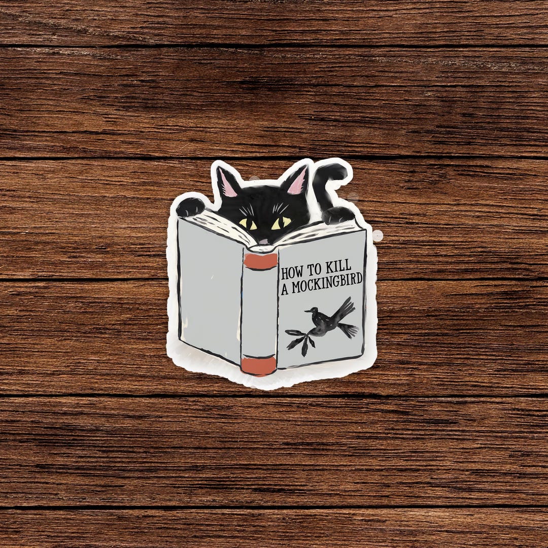 Vintage Style Black Cat Reading How to Kill A Mockingbird Sticker Decal ...