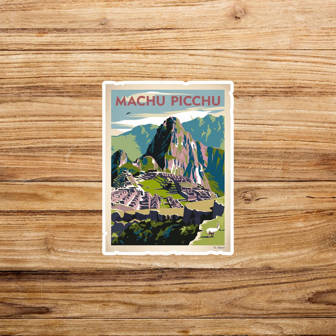 Machu Picchu Peru Vintage Travel Sticker Colorful Inca Ruins Wall Art ...