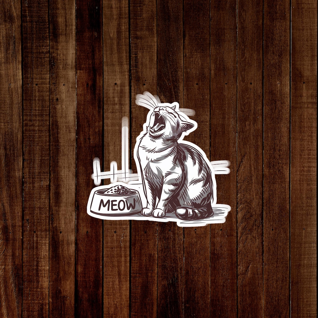Funny Fat Cat Sticker Hilarious Meow Pet Food Bowl Decal for Cat Lovers ...