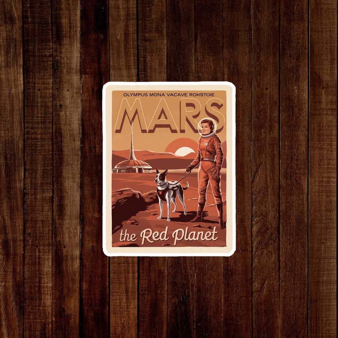 Retro Mars Travel Sticker Vintage Space Exploration Art Print Sticker ...