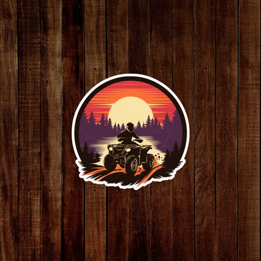 Retro Off-road ATV Silhouette Sticker Sunset Forest Adventure Decal ...