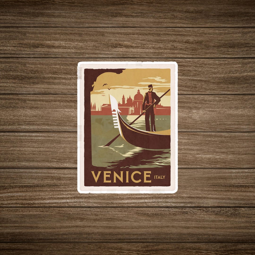 Vintage Venice Italy Travel Sticker Retro Gondola Scenic Wall Art Decor ...