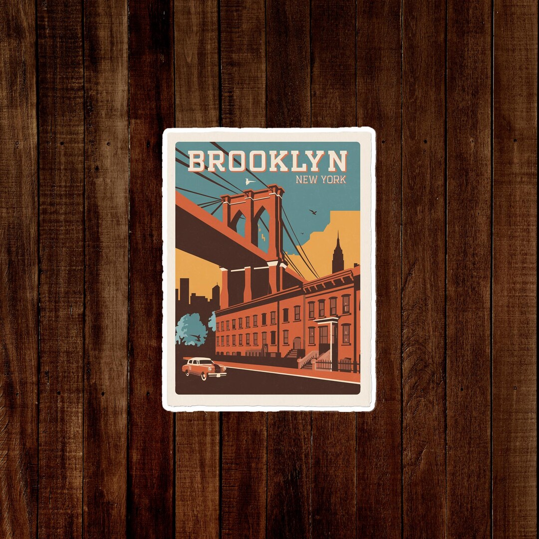 Vintage Brooklyn New York Travel Sticker Retro 1950s Style City Art ...