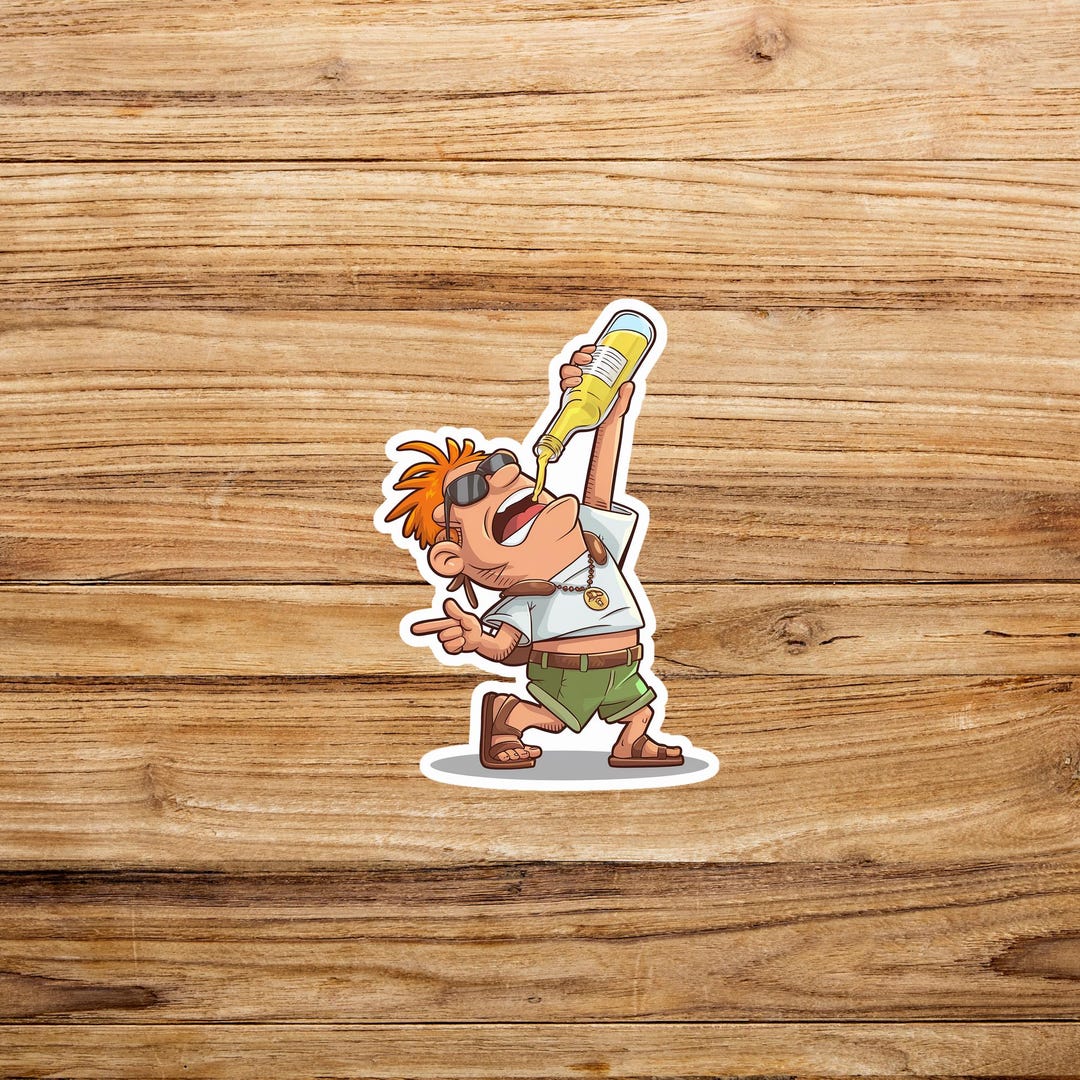 Funny Cartoon Dude Chugging Beer Sticker Drunk Party Animal Vinyl Decal ...