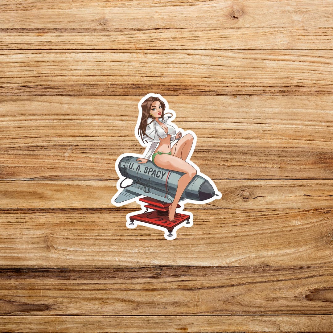 Sexy Sci-fi Pinup Girl Riding Rocket Ship Sticker, Retro Space ...