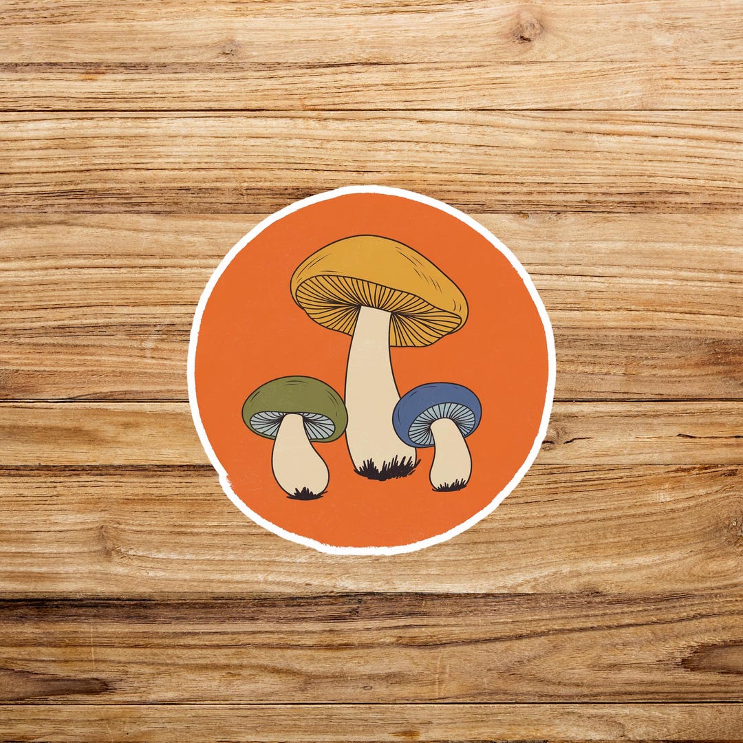 Vintage Mushroom Sticker Pack Retro 70s Illustration Style Fungi Decals ...