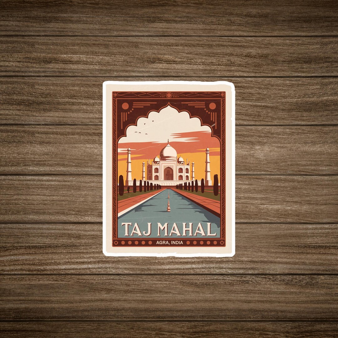 Vintage Taj Mahal Agra India Travel Sticker Sticker Decal Art Decor ...