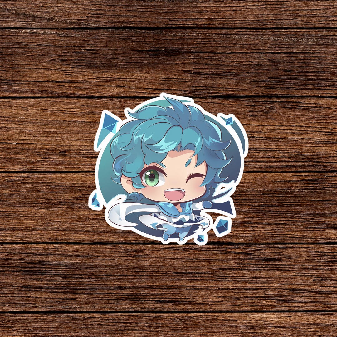 Cute Anime Boy Sticker Teal Hair, Green Eyes, Winking Expression 2747 ...