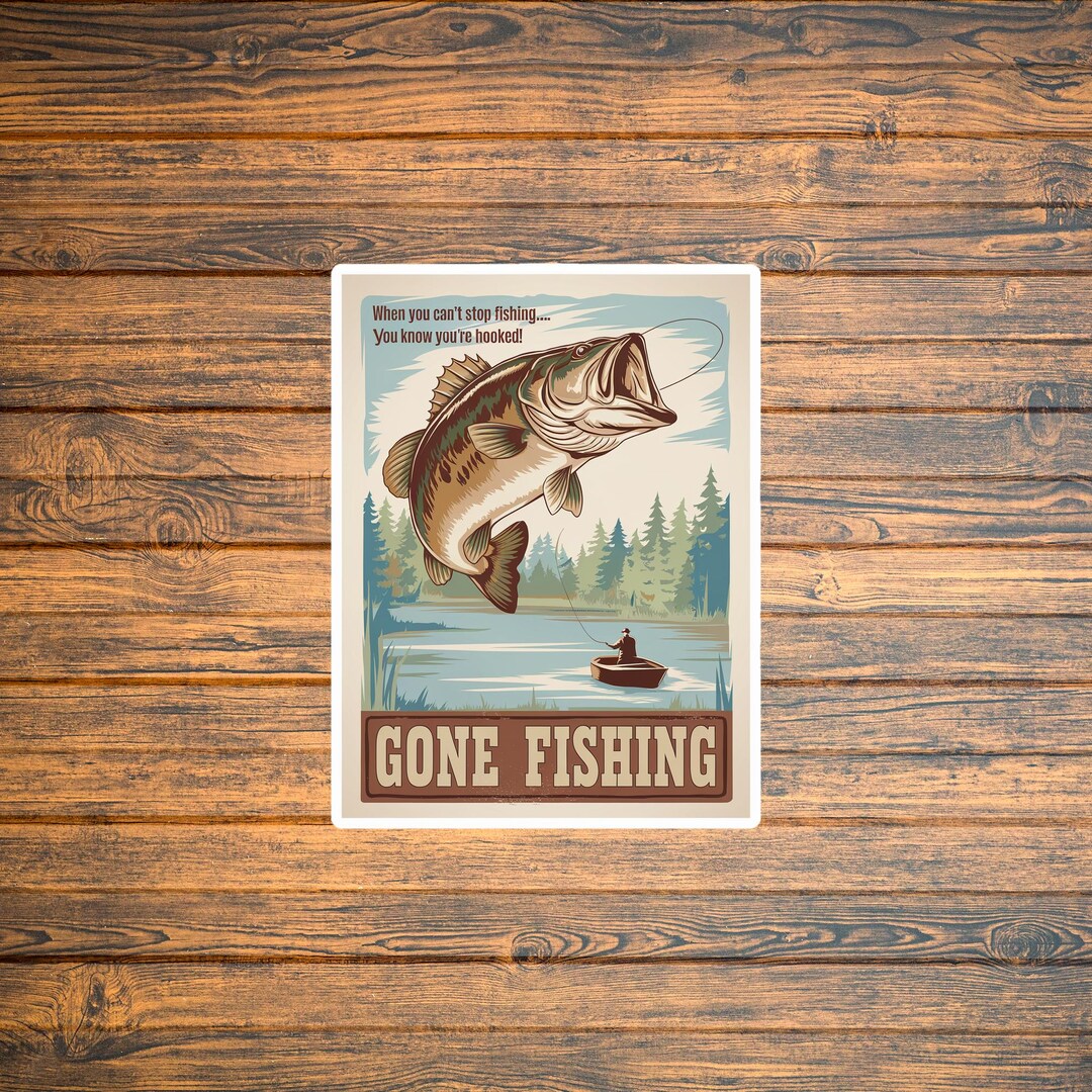 Vintage Gone Fishing Sticker Funny Fishing Decal for Fishermen 3334 - Etsy