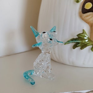 Spun Glass Mini Cat, Teal & Clear, Cute Vintage Home Decor - Etsy