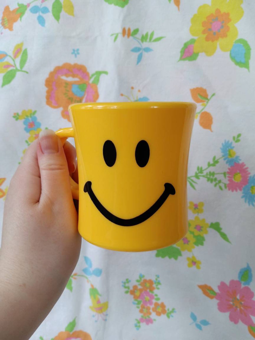 Vintage Smiley Face Mug Yellow Plastic Cup Rare - Etsy