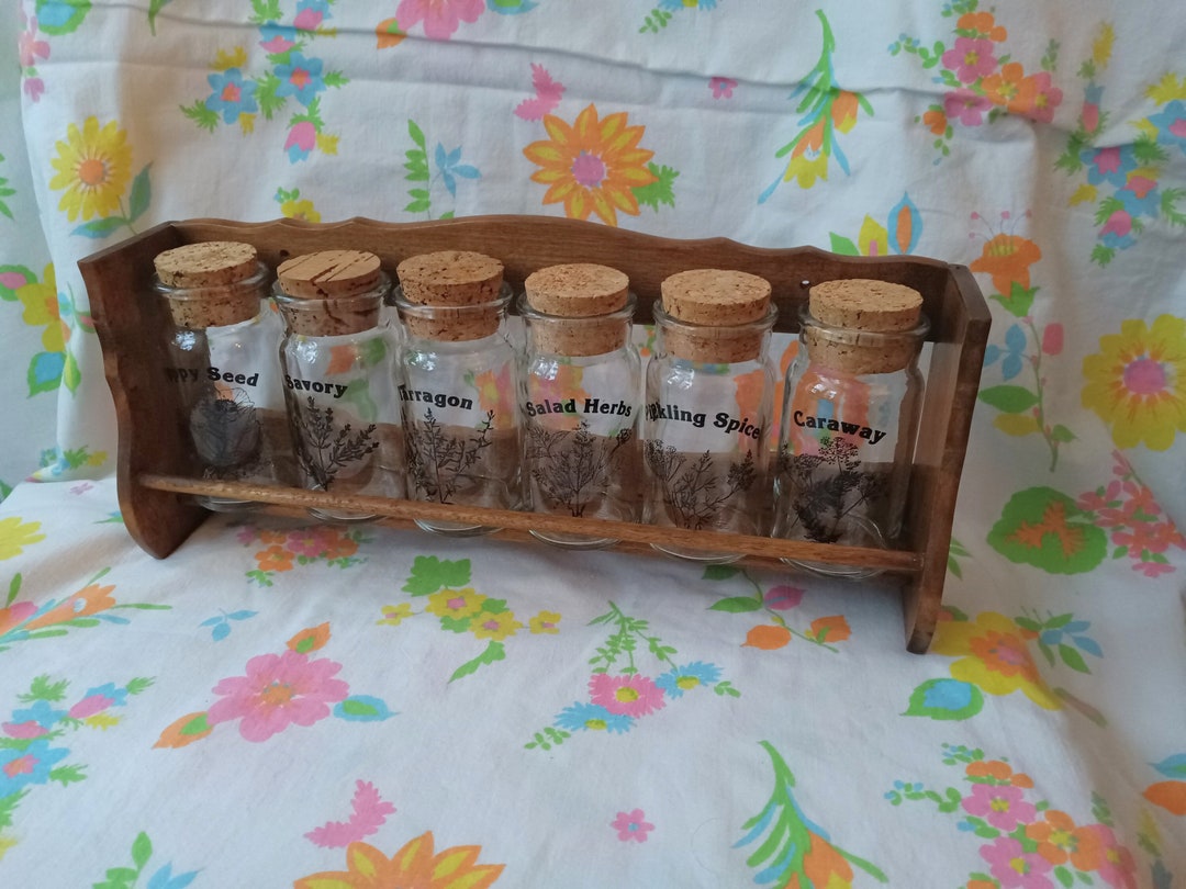 Wheaton Spice Jar Set, Wooden Wall Hanging, Vintage Kitchen Decor, 6 ...