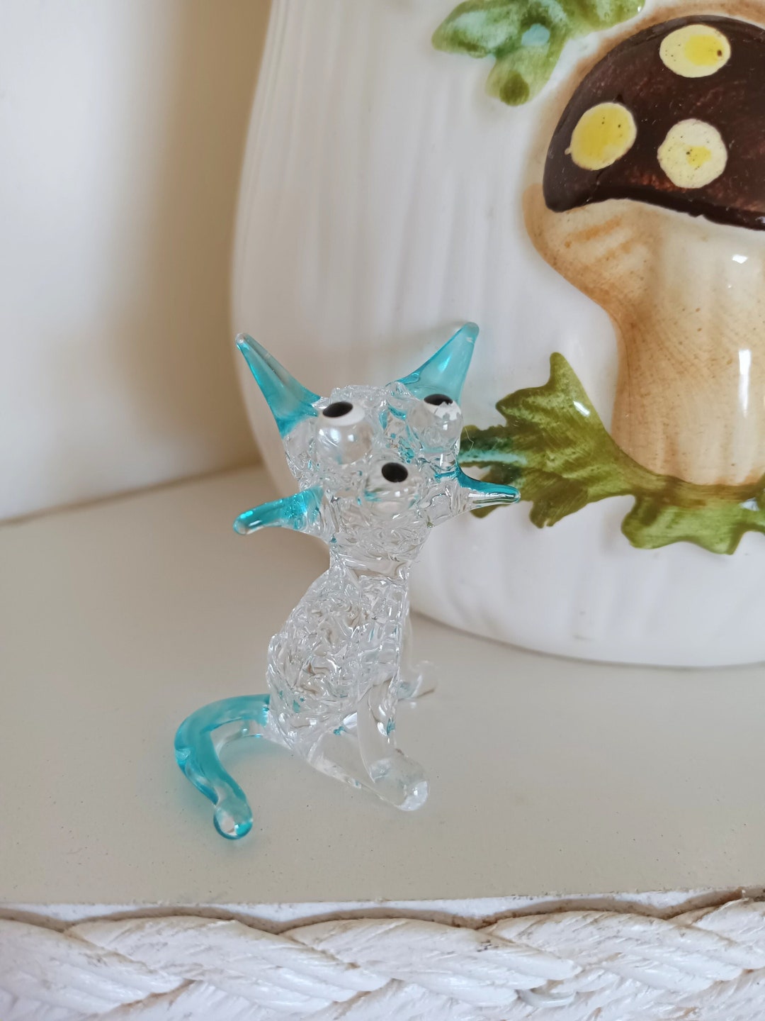 Spun Glass Mini Cat, Teal & Clear, Cute Vintage Home Decor - Etsy