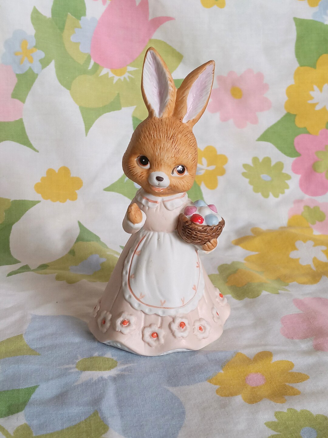 1979 Enesco Bunny Figurine, Easter Decoration, Brown Rabbit in A Pink ...