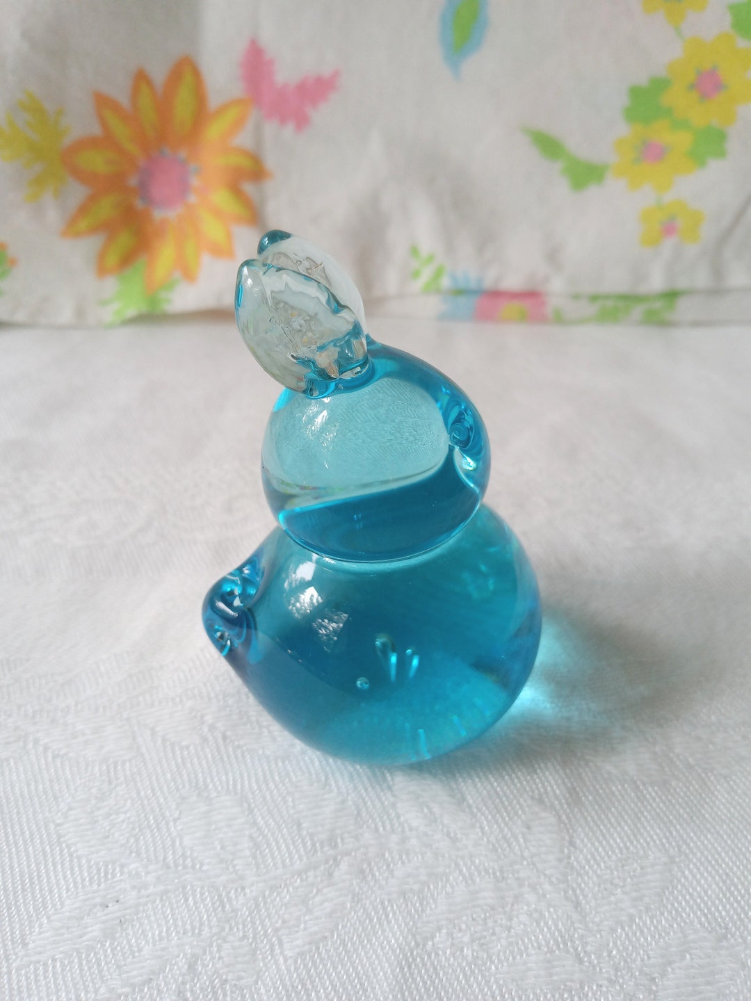 Blue Glass Bunny Figurine Ears Up Mid Century Style Vintage - Etsy
