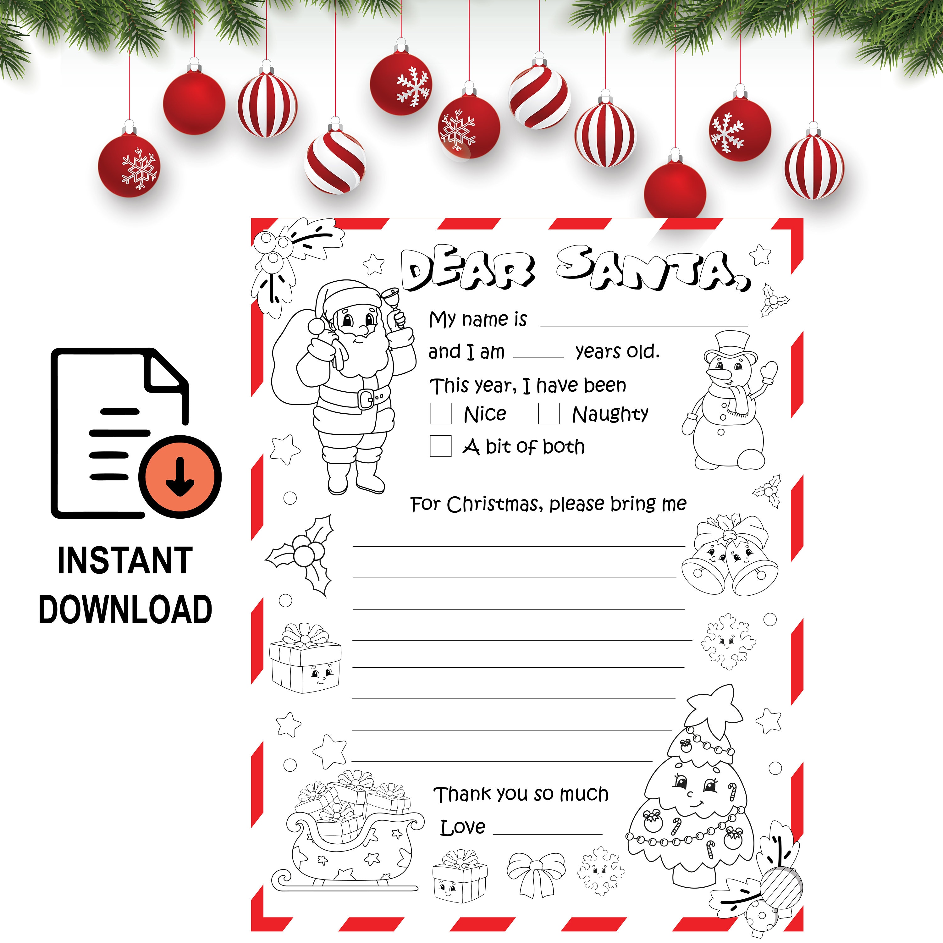 Printable LETTER TO SANTA Claus Instant Download Blank - Etsy
