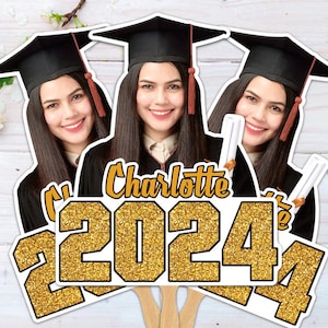 Face on a Stick Graduation Face Fans, Photo Booth Prop, Congrats Grad ...