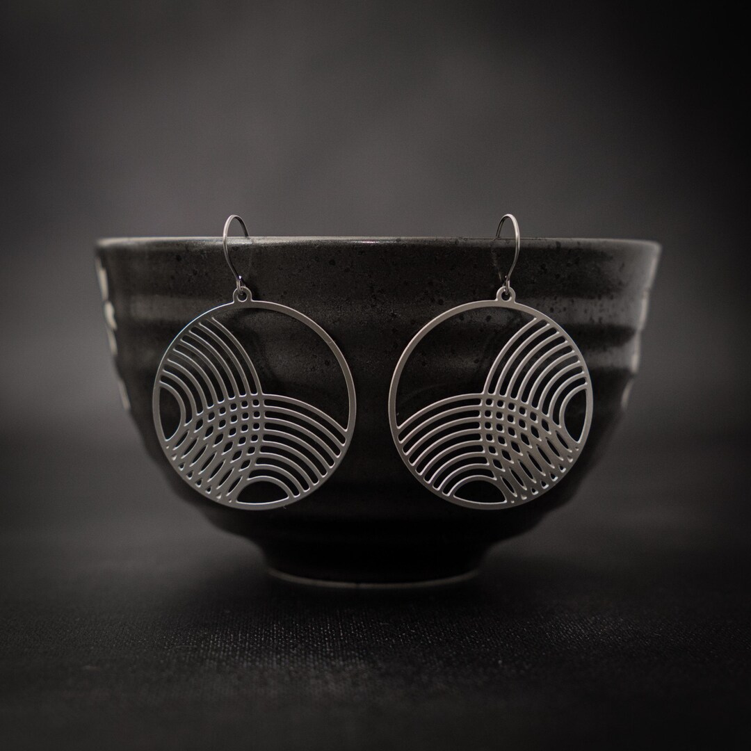 Intersecting Arcs Earrings in Stainless Steel, Silver Drop Earrings ...