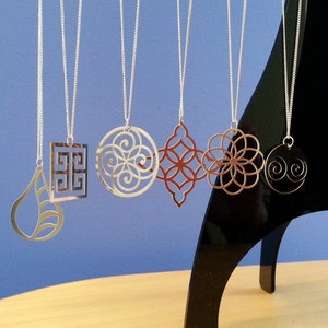 Greek Key Pendant in Stainless Steel, Geometric Necklace, Geometric ...