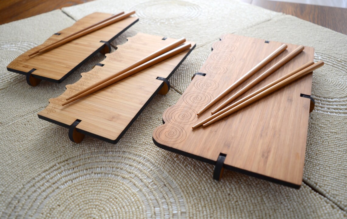 Bamboo Sushi Serving Sets, Sushi Board and Chopsticks, Wood Sushi Set ...