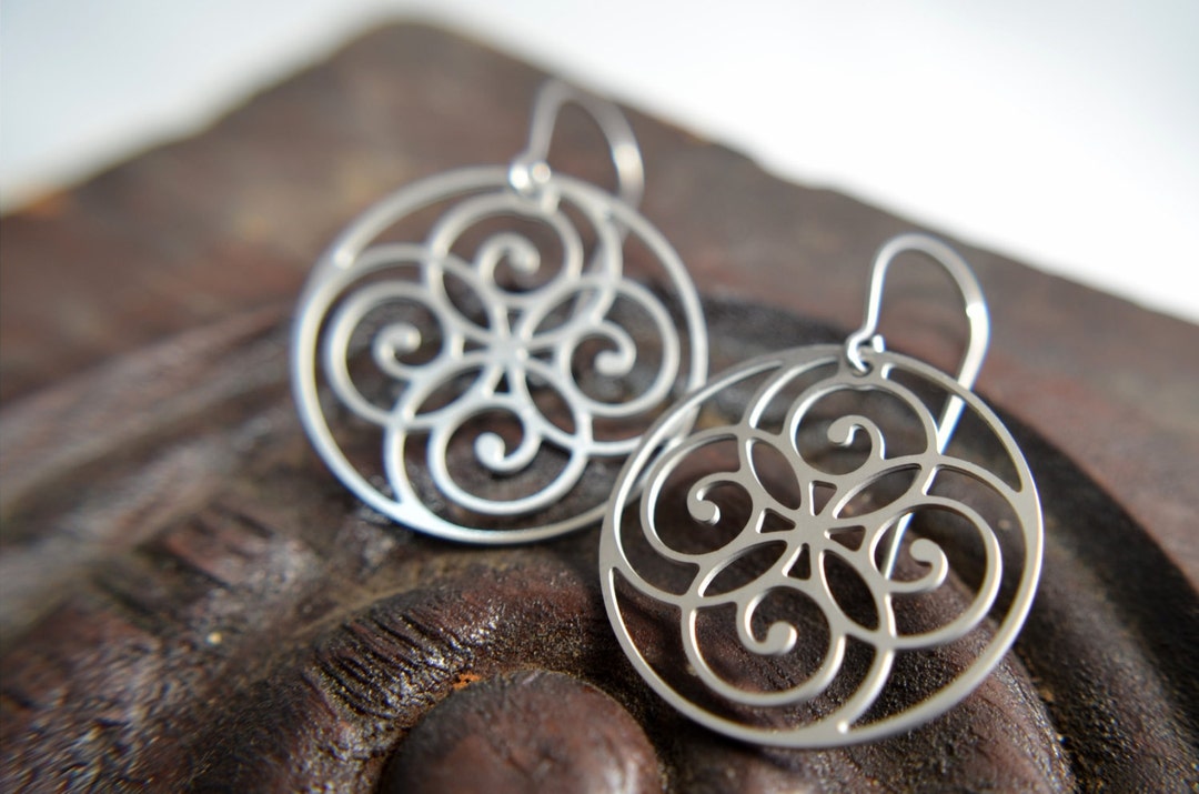Swirl Earrings in Stainless Steel Silver Circle Earrings - Etsy