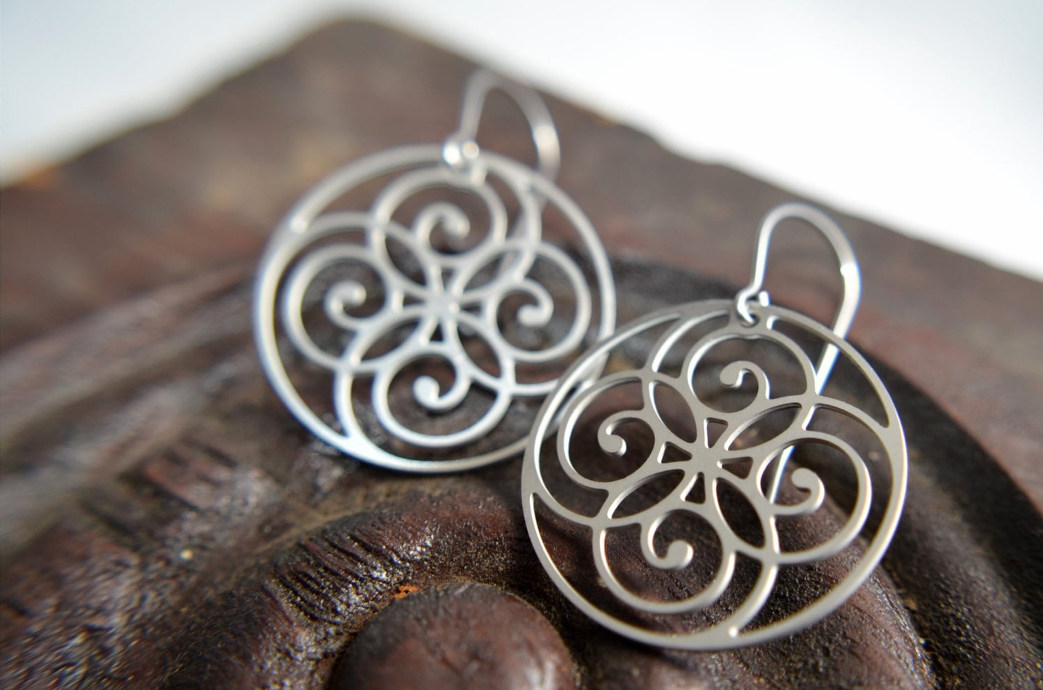 Swirl Earrings in Stainless Steel Silver Circle Earrings - Etsy