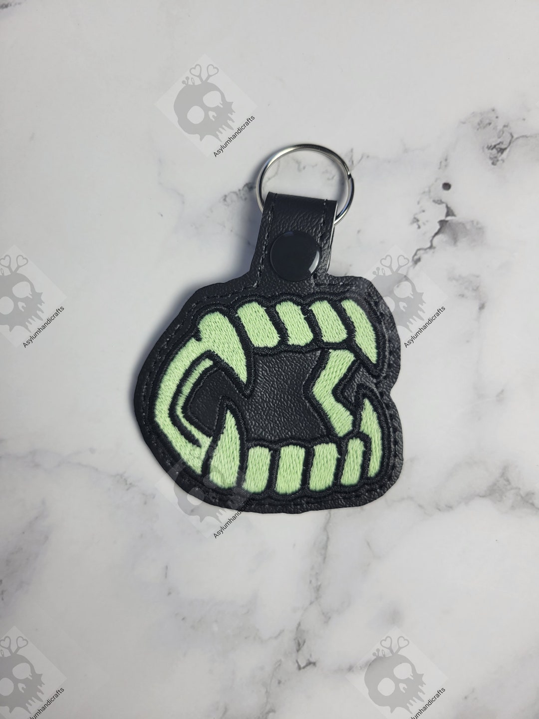 Glow in the Dark Vampire Fangs Keychain: Embroidered Horror Keyfob - Etsy