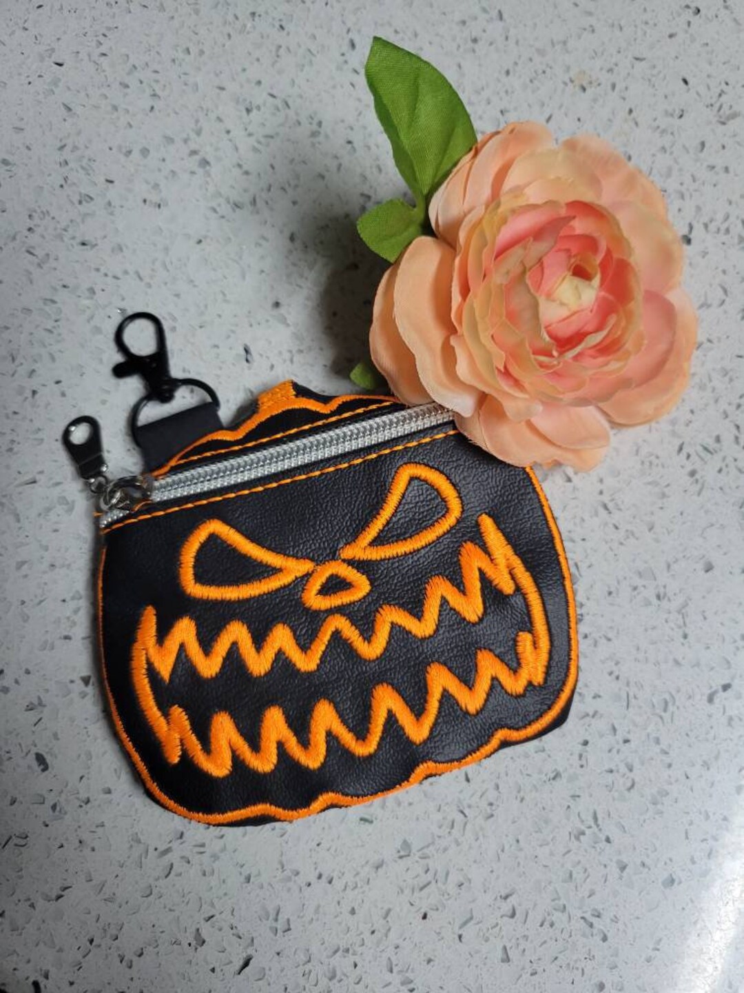 Spooky Vegan Vinyl Pumpkin Coin Purse: Halloween Keychain Wristlet - Etsy