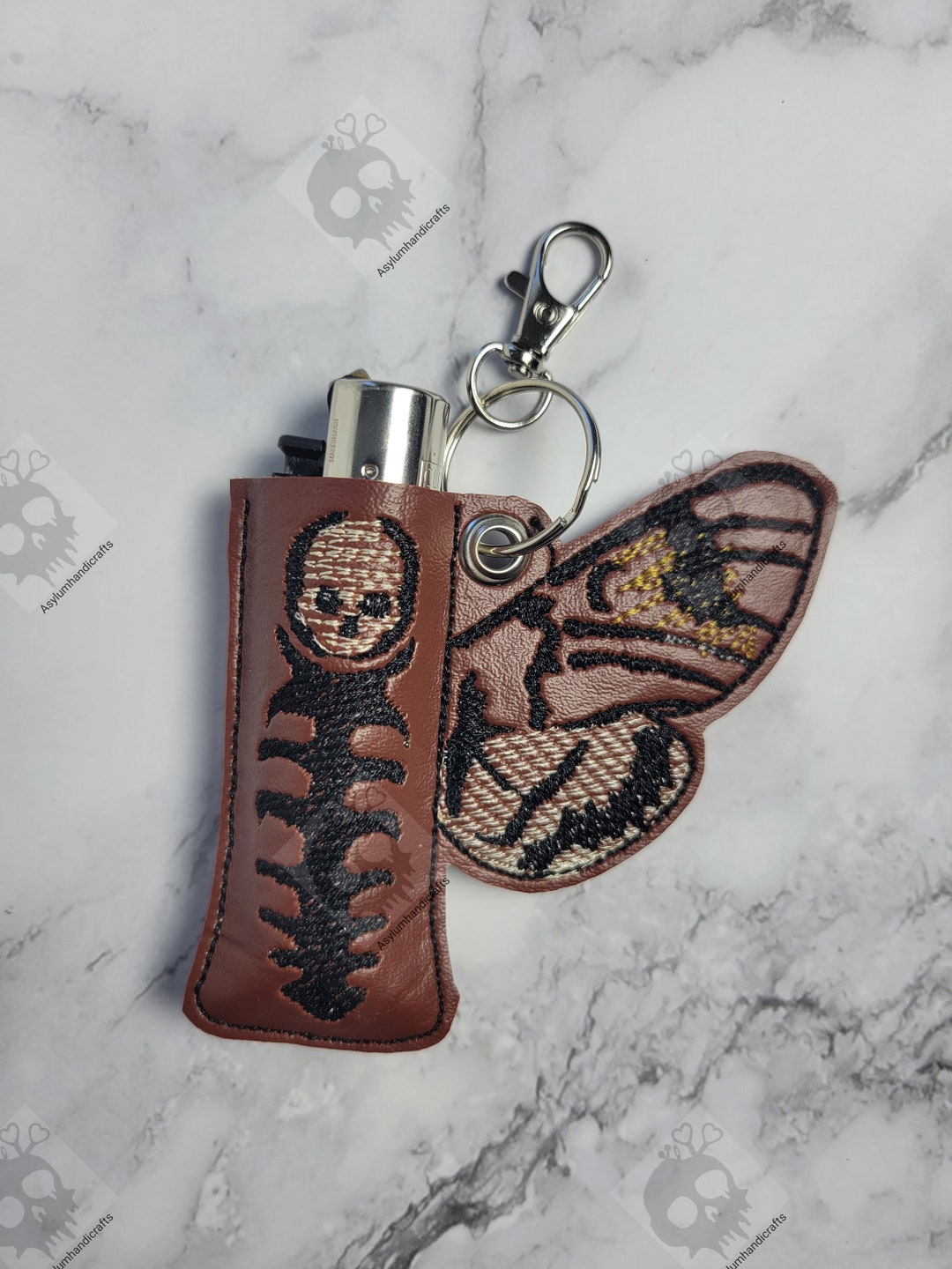 Moth Crazy Vegan Vinyl Faux Leather Brown Demon Wing Lighter Case ...