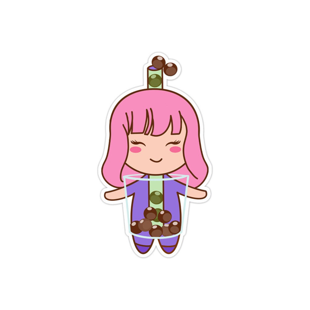 Cute Kawaii, Pink and Purple Bobae Boba Girl, Bubble Milk Tea ...