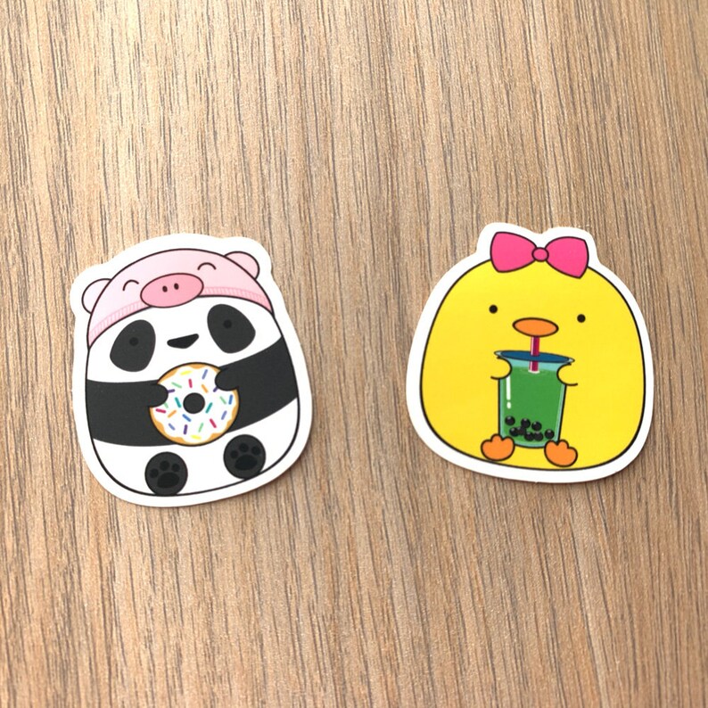 Cute Kawaii Panda Donut Sticker, Pig Hat Sticker, Panda Sticker Decal ...