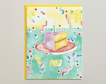 Happy Birthday Card With Confetti and Birthday Cake Design - Etsy