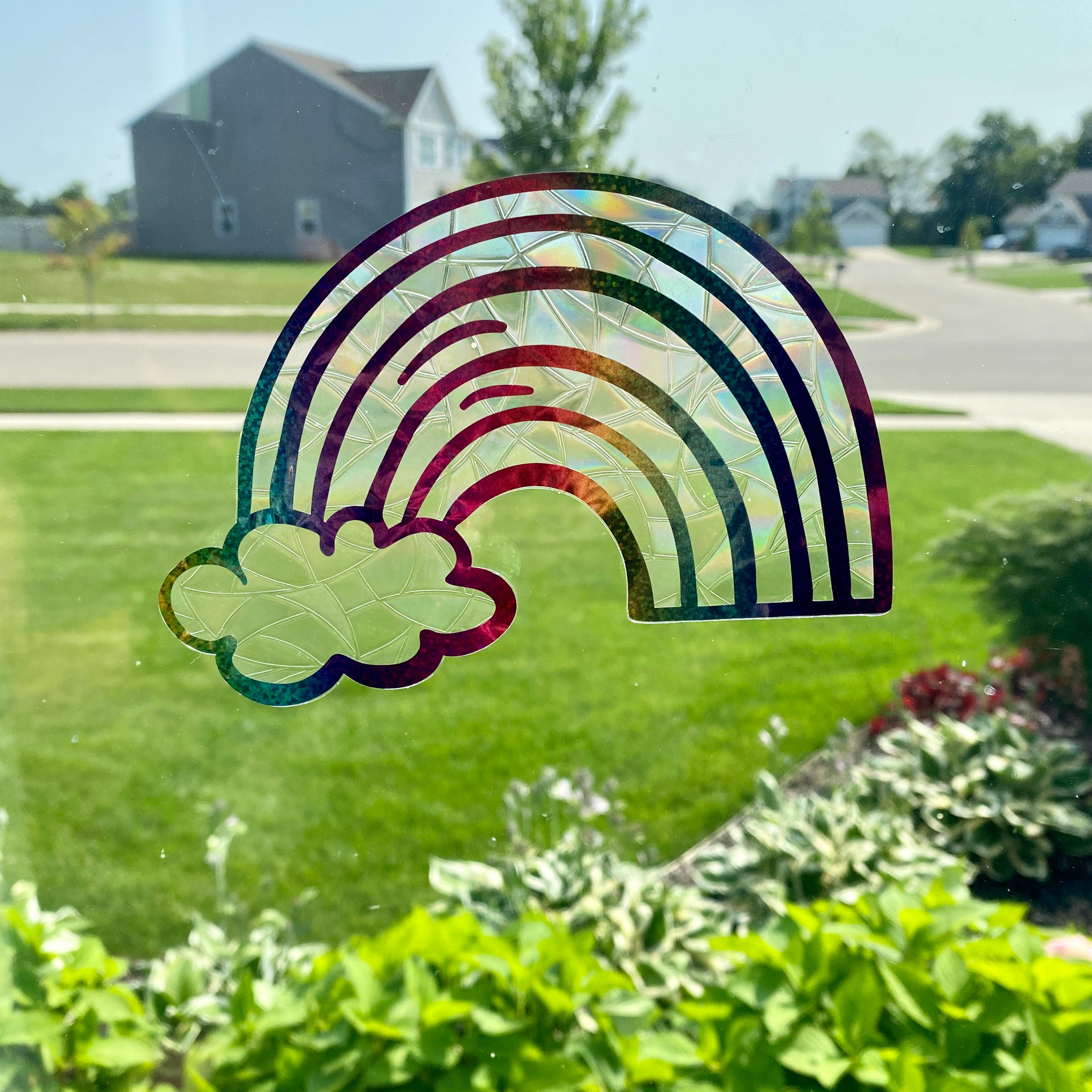 Rainbow sun catcher window cling bird deterrent cling | Etsy