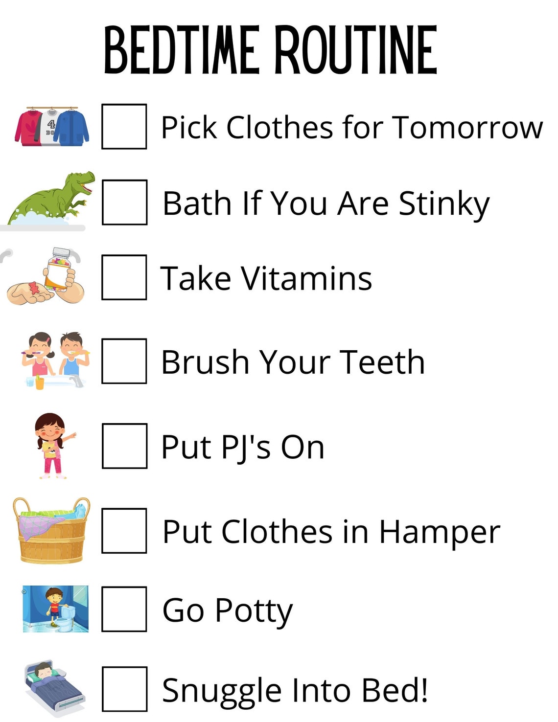 Bedtime Routine Chart Kids Visual Routine Toddlers Visual - Etsy