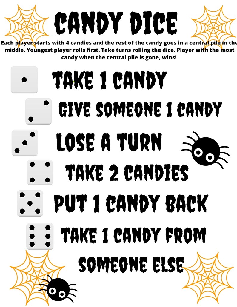Candy Dice Halloween Game, Halloween Party Game, Halloween Game, Party ...
