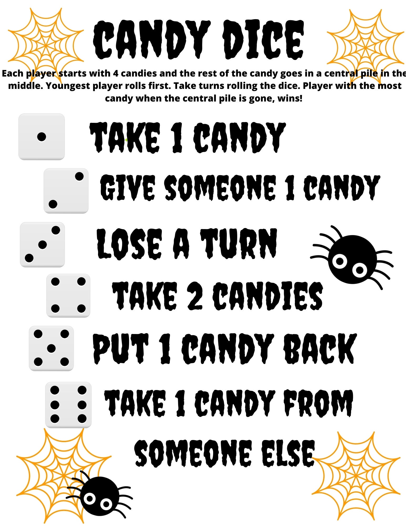 Candy Dice Halloween Game, Halloween Party Game, Halloween Game, Party ...