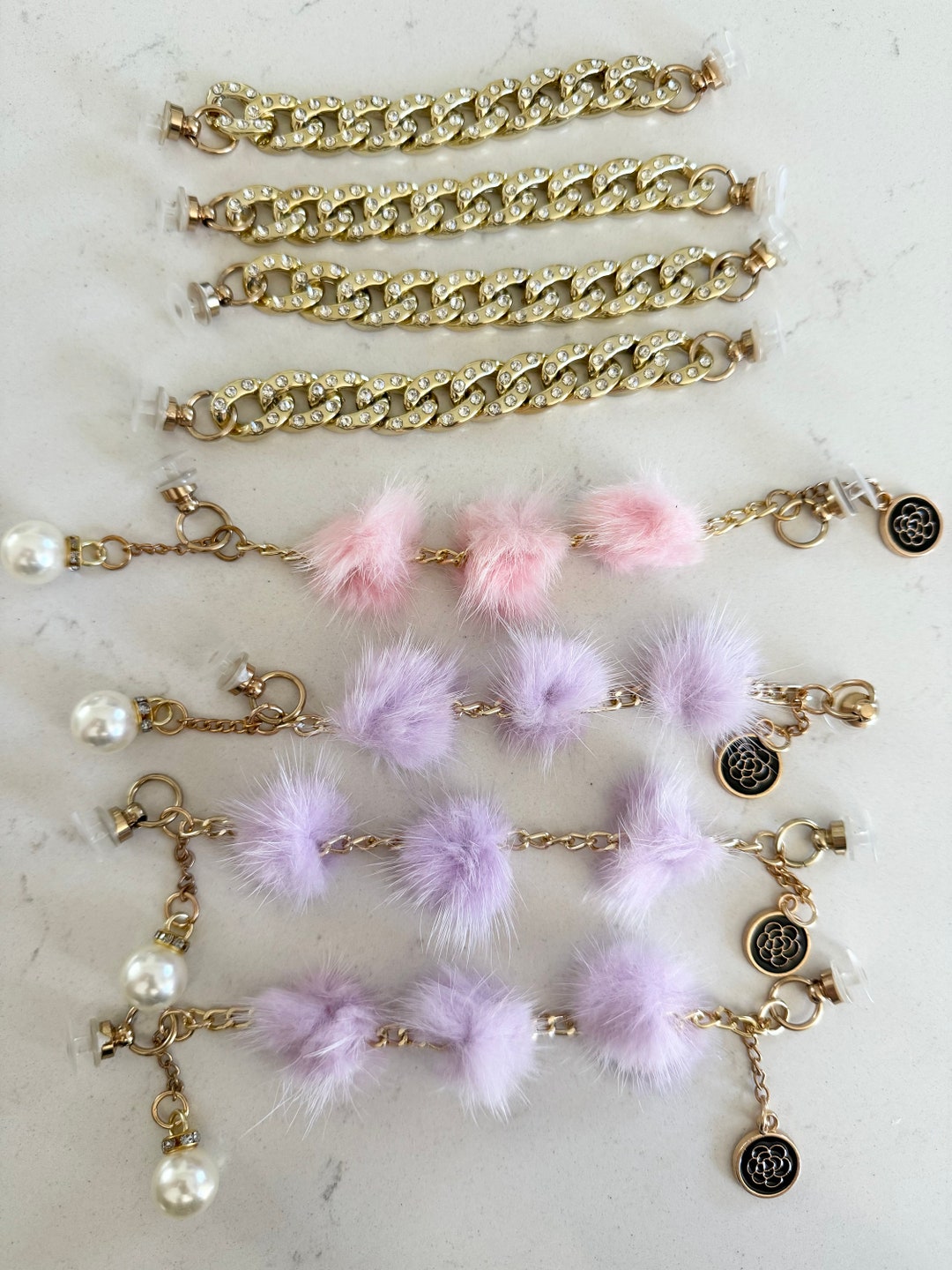Gold Chain and Fluffy Pink Fluffy Purple Croc Charms Chain/close Out ...