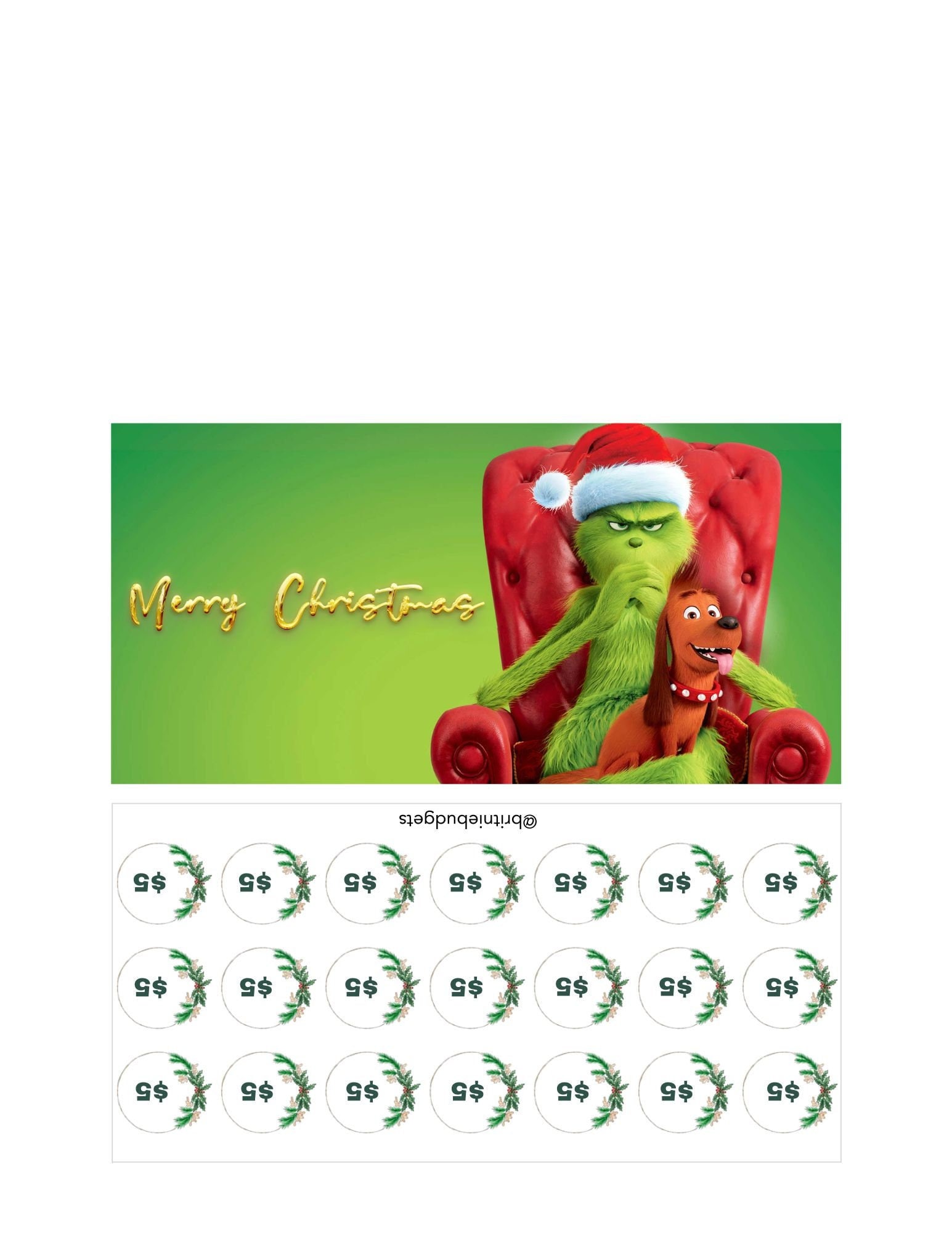 A6 Savings Challenge 'the Grinch' (5 Dollar) PDF Download - Etsy