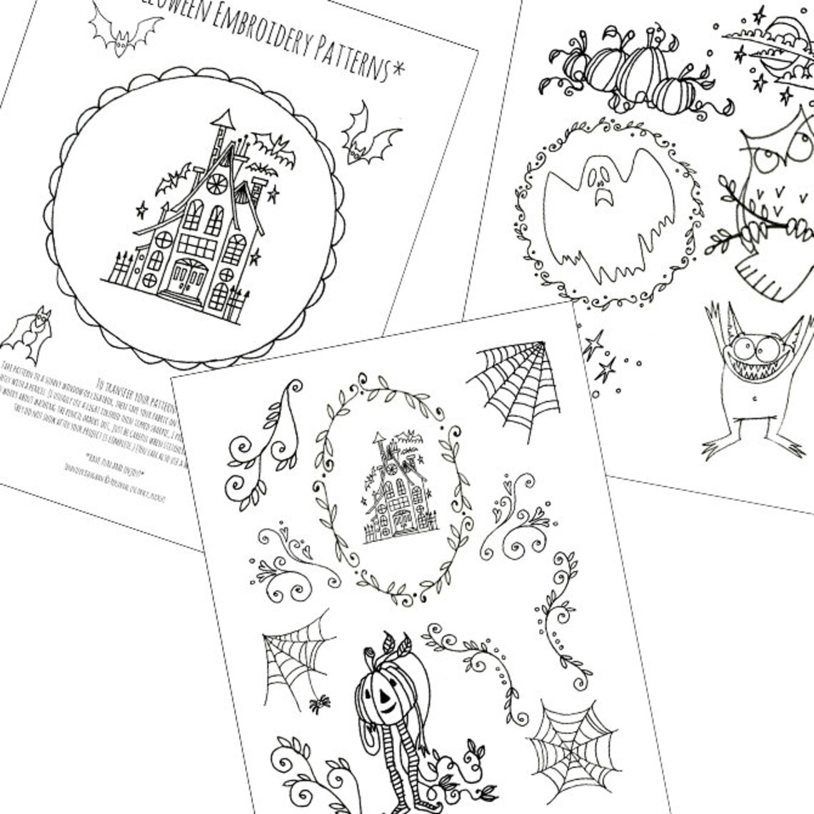 Halloween Haunted House Embroidery Patterns Printable Set of Digital ...