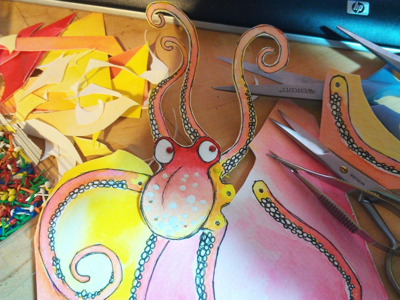 Octopus Animal Paper Doll Kraken Puppet Pattern, Articulated Mechanical ...