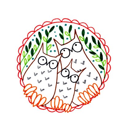 Owl Trio Printable Embroidery Pattern Woodland Animal Birds Digital ...