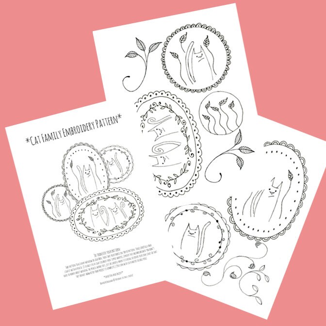 Cat Family Embroidery Pattern Printable Set of Four Animal Digital ...